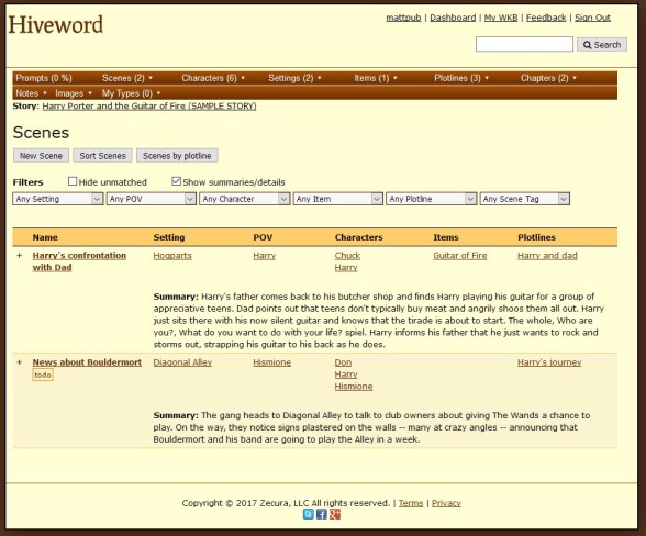 Hiveword Novel Organizer | Another Roadside Attraction
