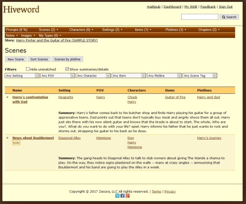 Hiveword Novel Organizer | Another Roadside Attraction